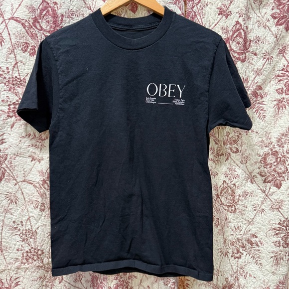 Obey | Shirts | Obey Floral Graphic Logo Tshirt Black Mens Small | Poshmark